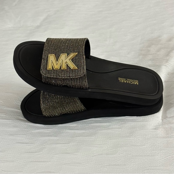 MICHAEL Michael Kors | Shoes | Michael Kors Mk Slides Metallic Logo ...